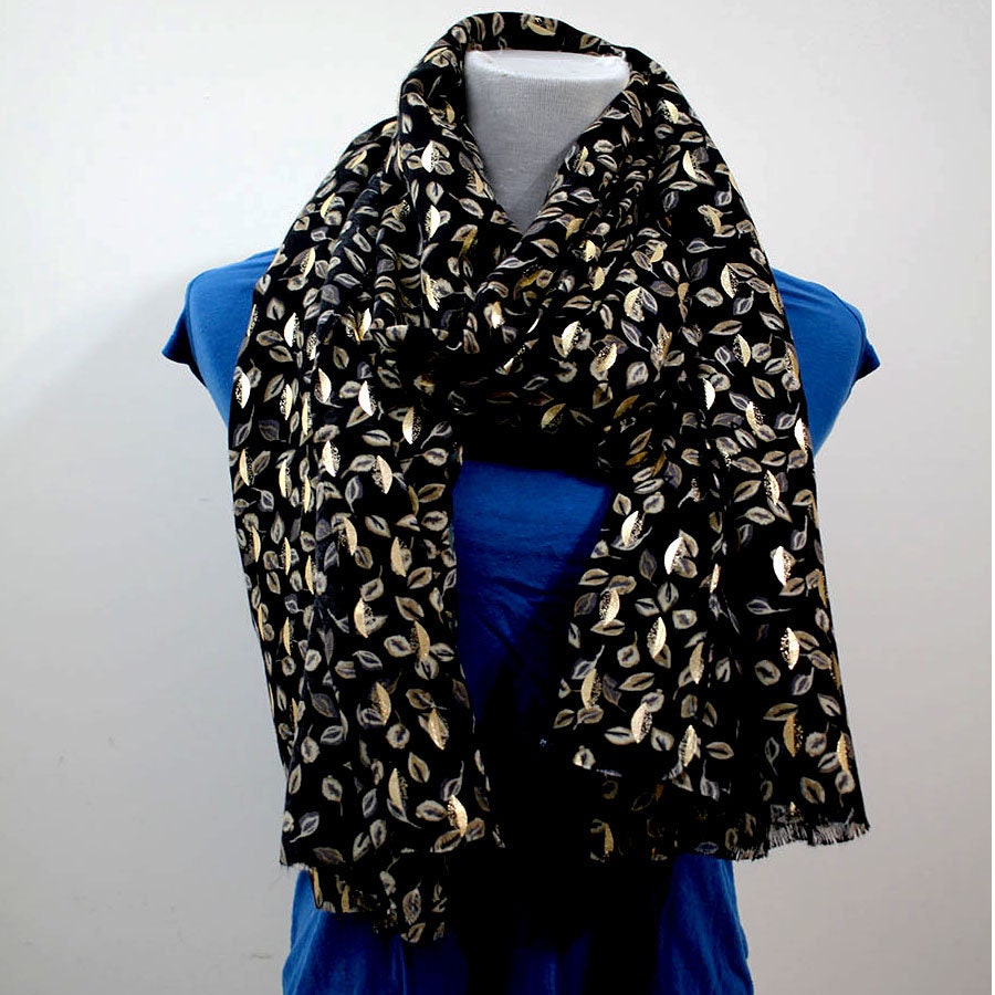 Leaf Botanical Scarf, Light Weight Soft Voile Scarves for Women, Raw ...