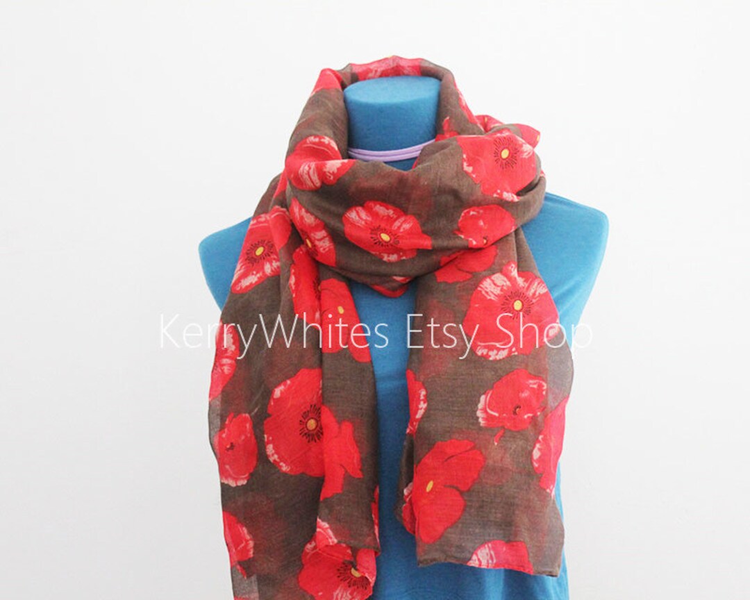 Poppy Flower Scarf Brown Red - Etsy