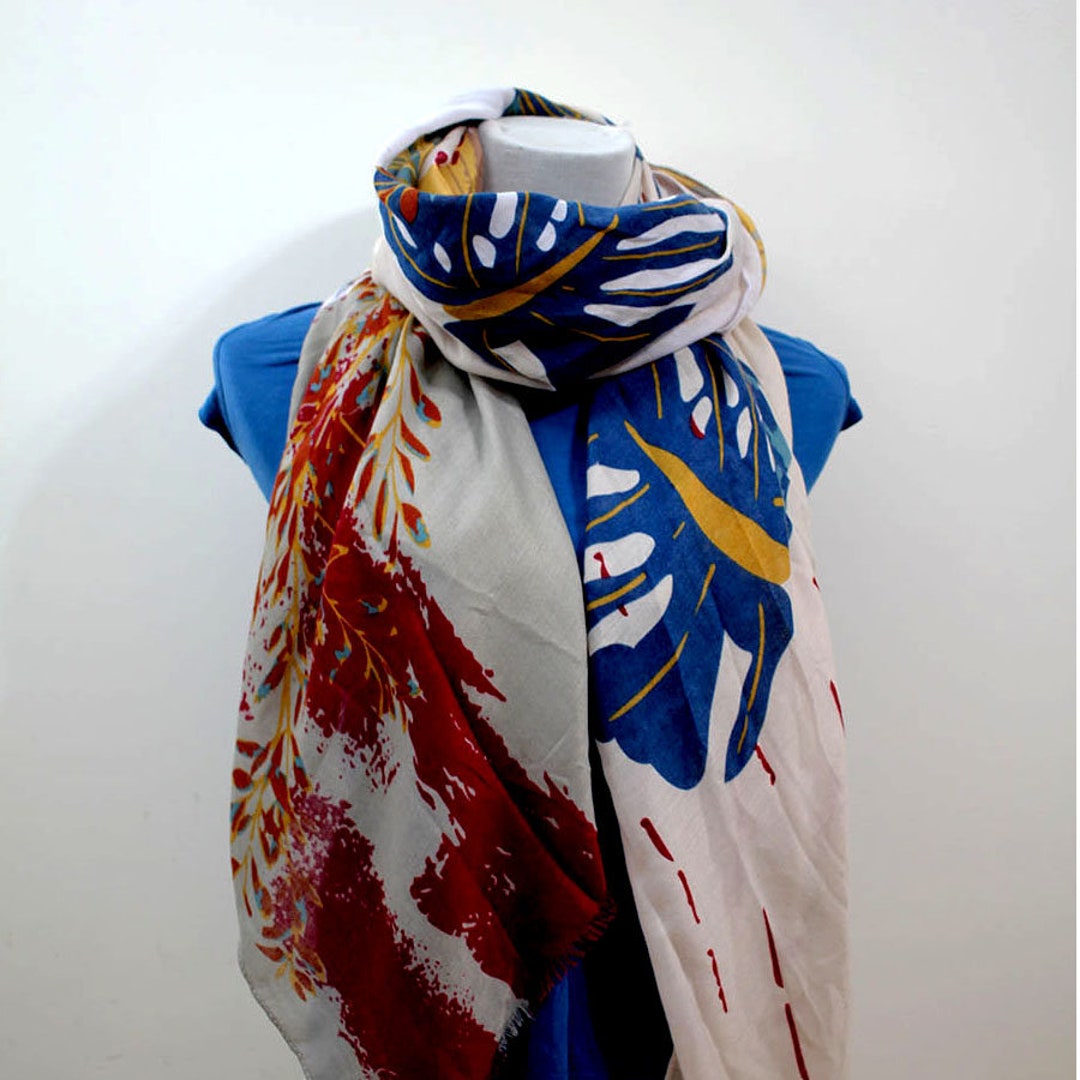 Boho Long Scarf Banana Leaf Tropical Plants Hair Wrap Botanical Beach ...