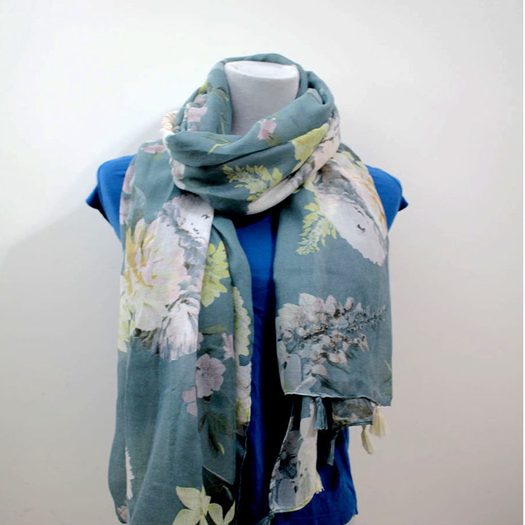 Boho Long Scarf Vintage Flower Hair Wrap Botanical Beach Sarong Gift ...