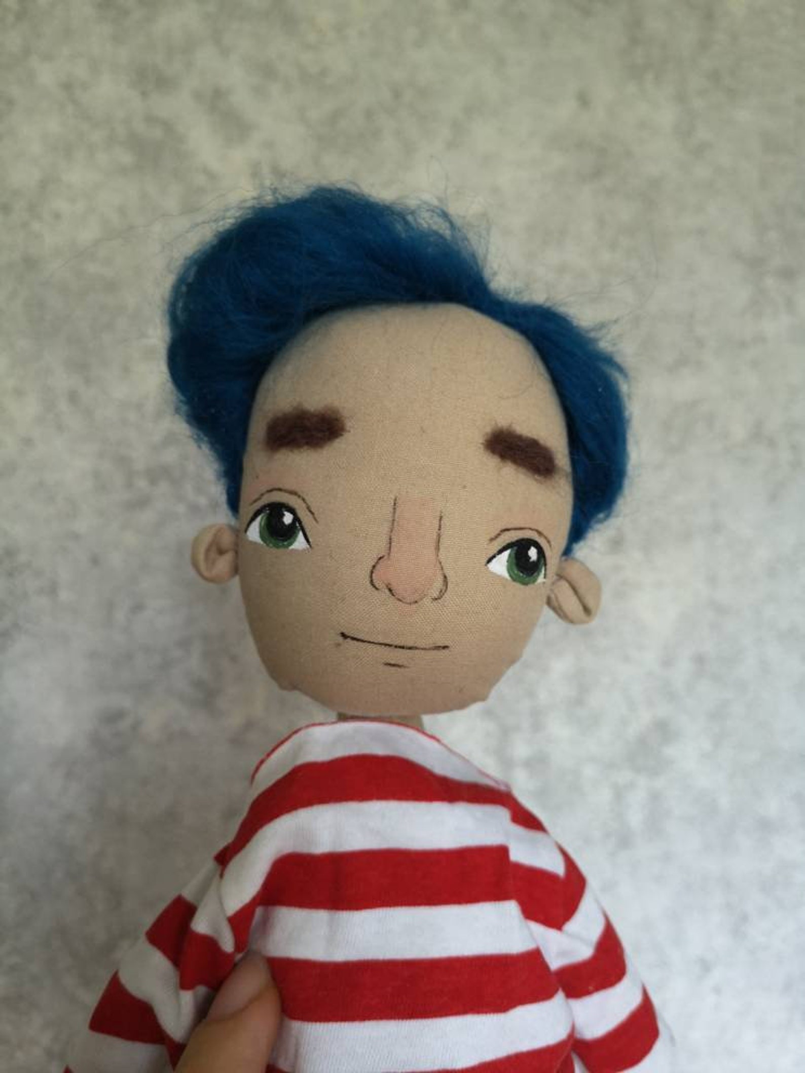 Blue Hair Man Doll Gift for Him, Textile Interior Male Doll, Cloth Man ...