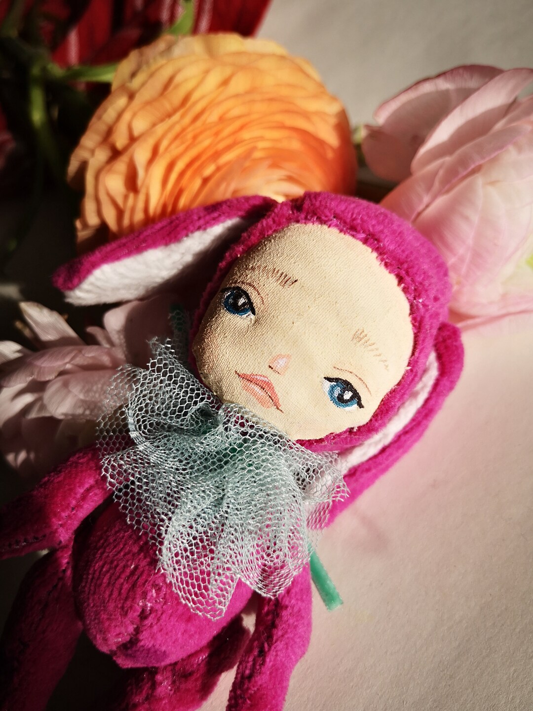 Pink Little Bunny Teddy Doll,cloth Rabbit Girl, Bunny Stuff Animal,ooak ...