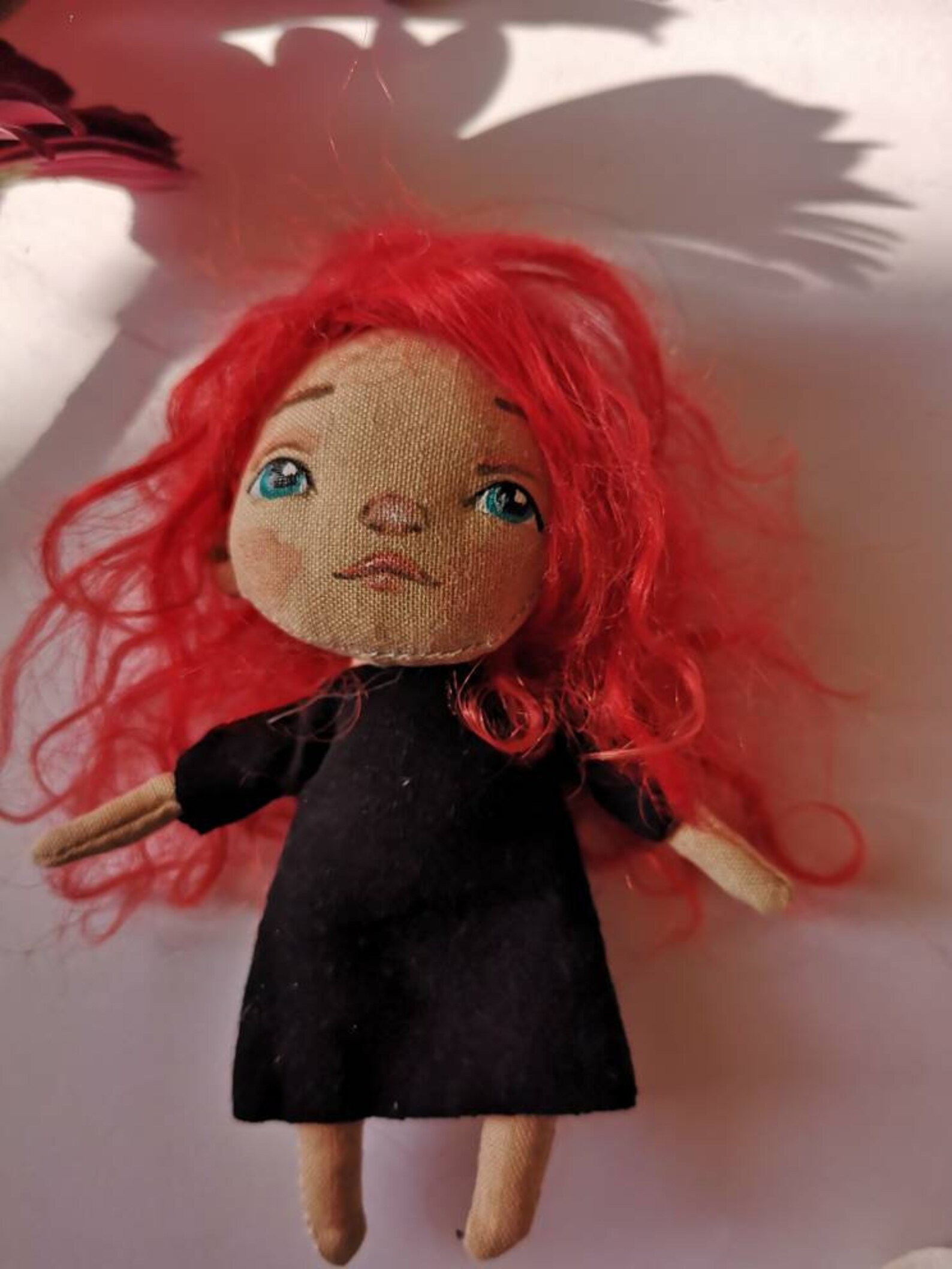Textile Little Doll With Red Hair, Small Tiny Pocket Doll, Rag Brooch ...