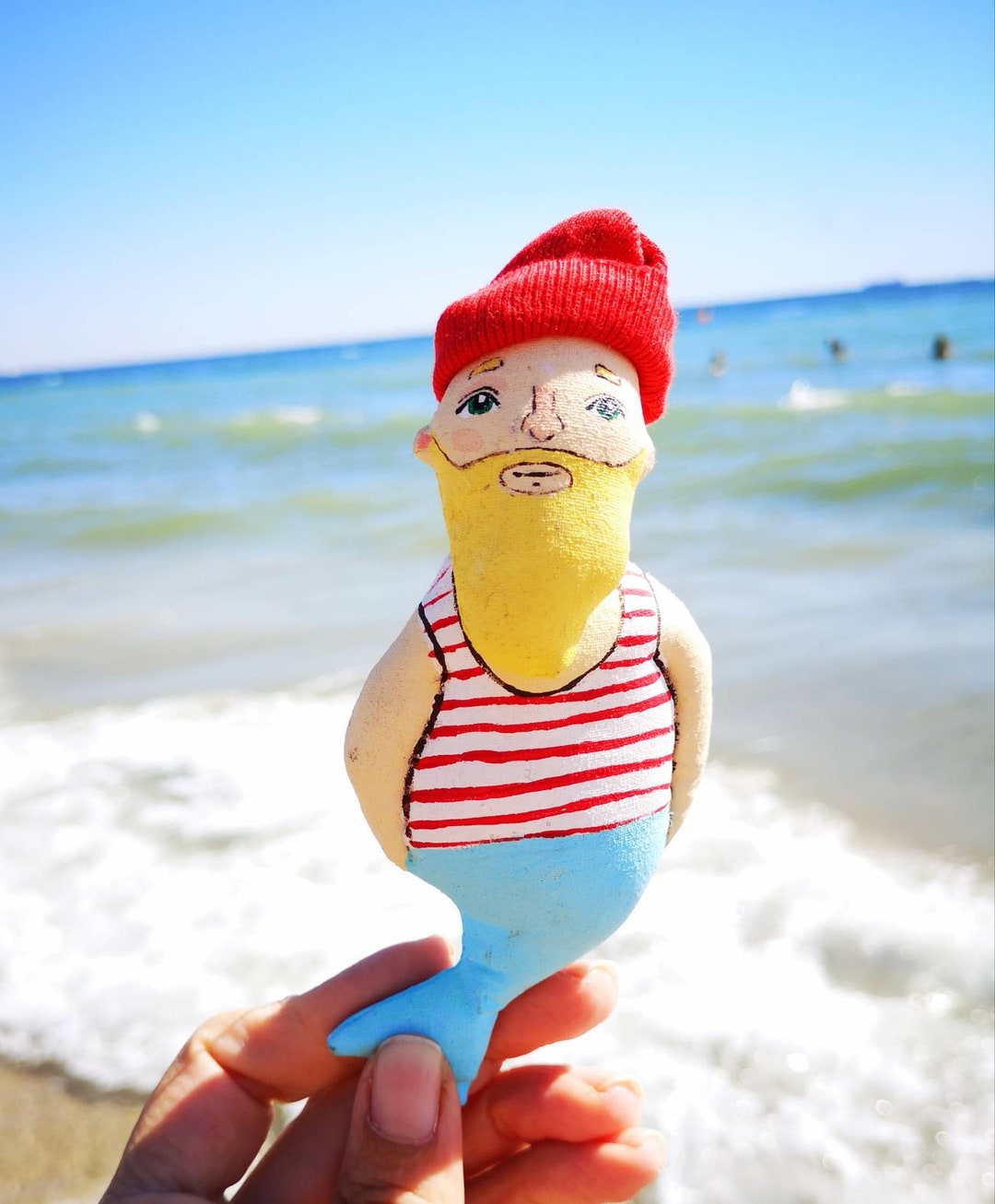 Merman Sailor Mini Man Rag Doll, Tropical Fabric Bearded Man Doll, Man ...