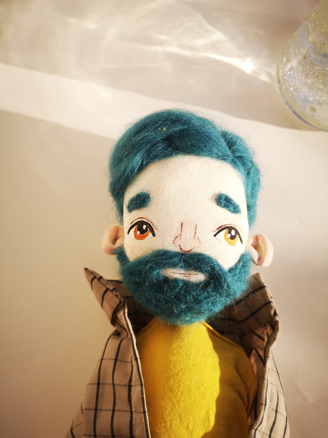 Blue Hair Bearded Man Doll, Beard Interior Male Doll, Personalized Home ...