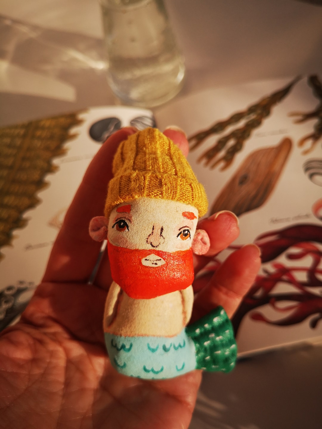Merman Sailor Mini Man Rag Doll, Tropical Fabric Bearded Man Doll, Man ...