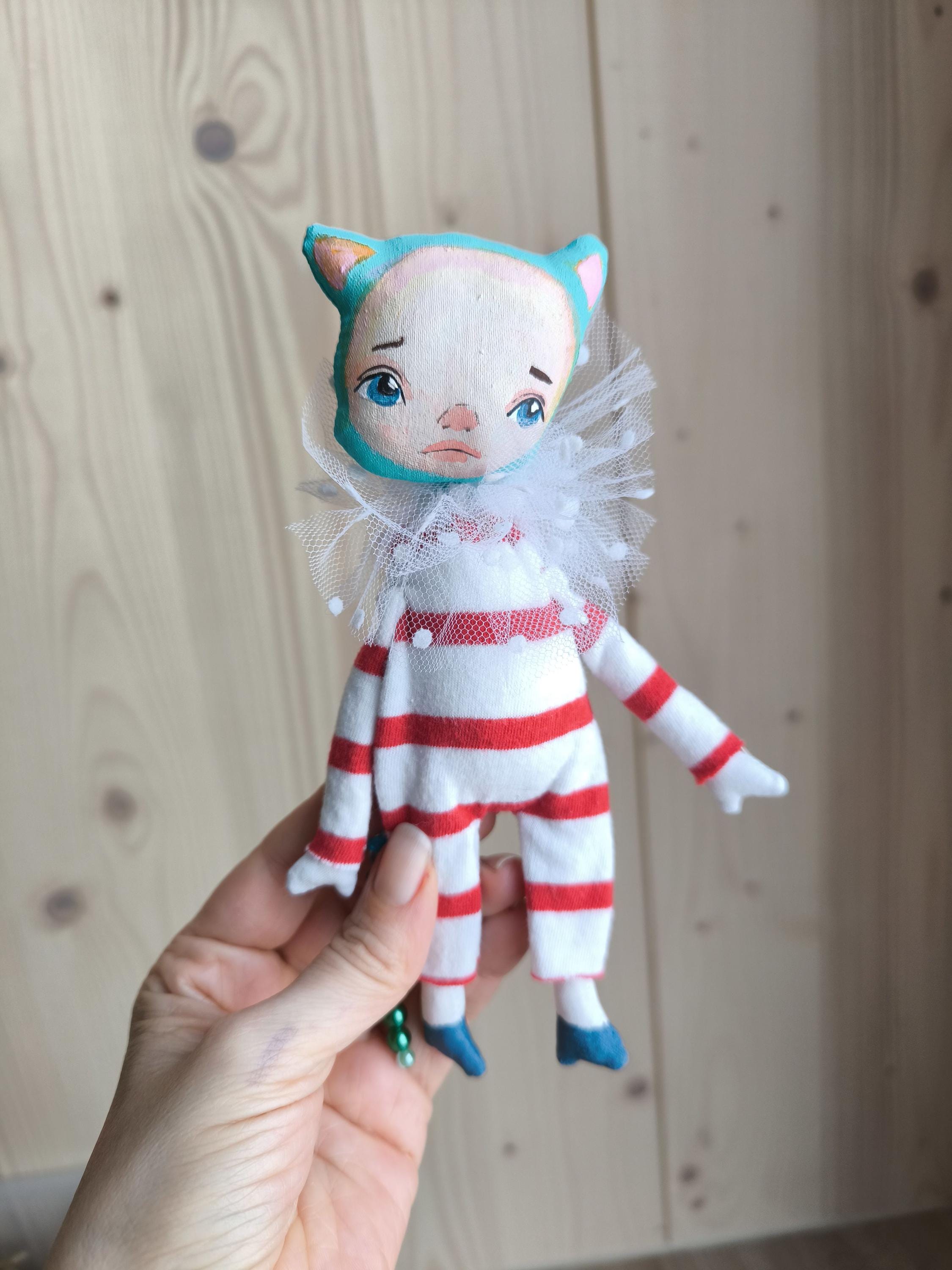 Fantasy Turquoise Cute Cat Doll, Anthropomorphic Quirky Cat Lovers Gift ...