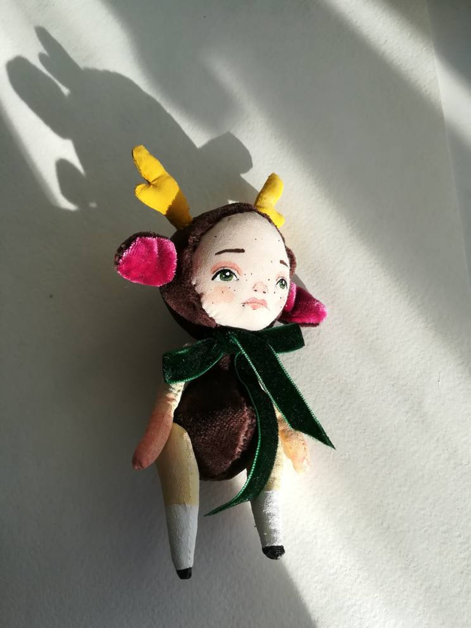 Little deer teddy fawn textile doll tiny cloth Rag Stuff Doll | Etsy