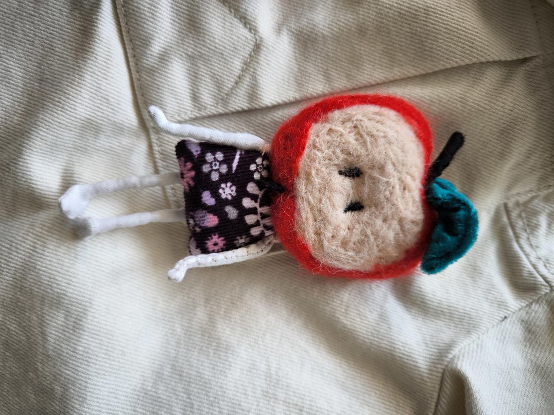 Red Apple Wool Doll Brooch, Fruit Lover Gift,berry Plant, Blythe Friend ...