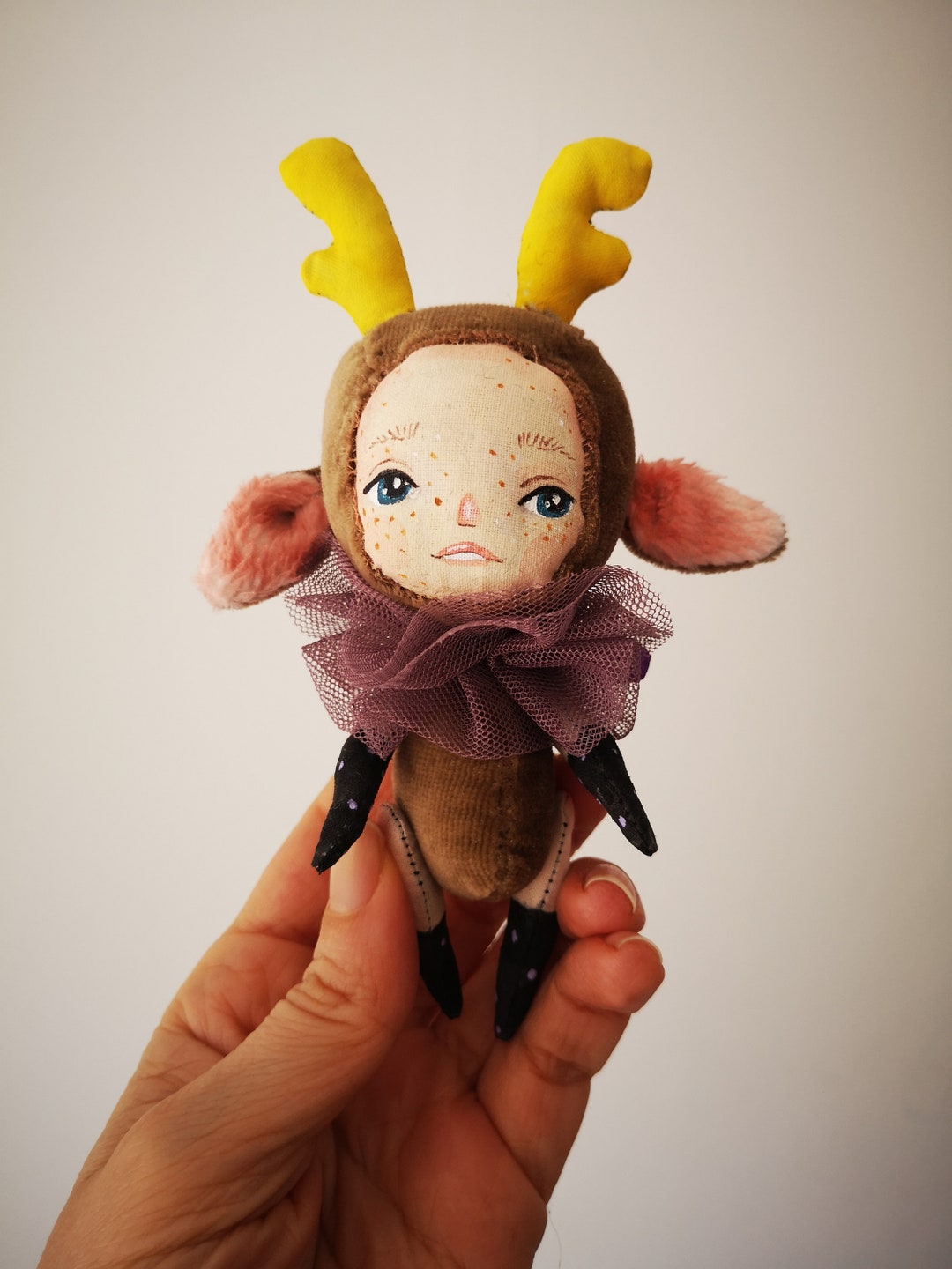 Little Deer Teddy Fawn Textile Doll, Tiny Cloth Rag Stuff Doll ,OOAK ...