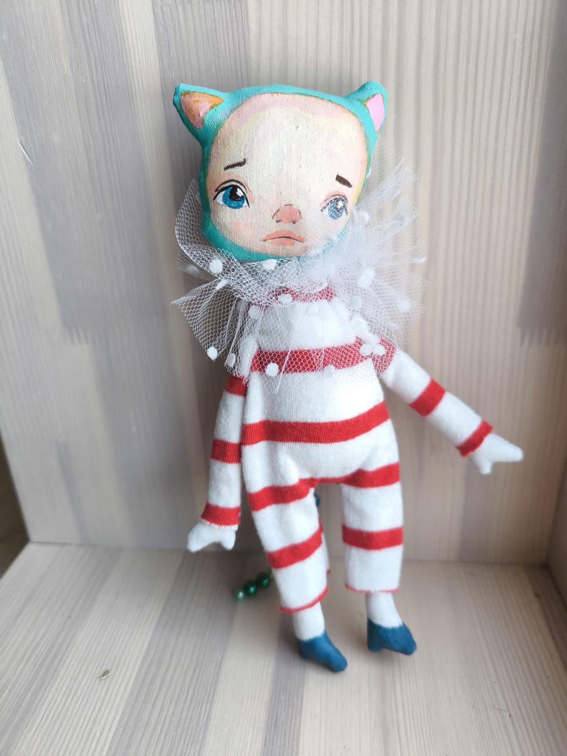 Fantasy Turquoise Cute Cat Doll, Anthropomorphic Quirky Cat Lovers Gift ...