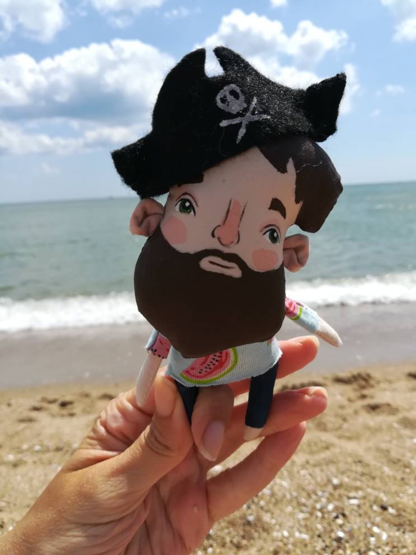 Pirate Man Toyfabric tiny pocket doll black beard Pirate rag | Etsy