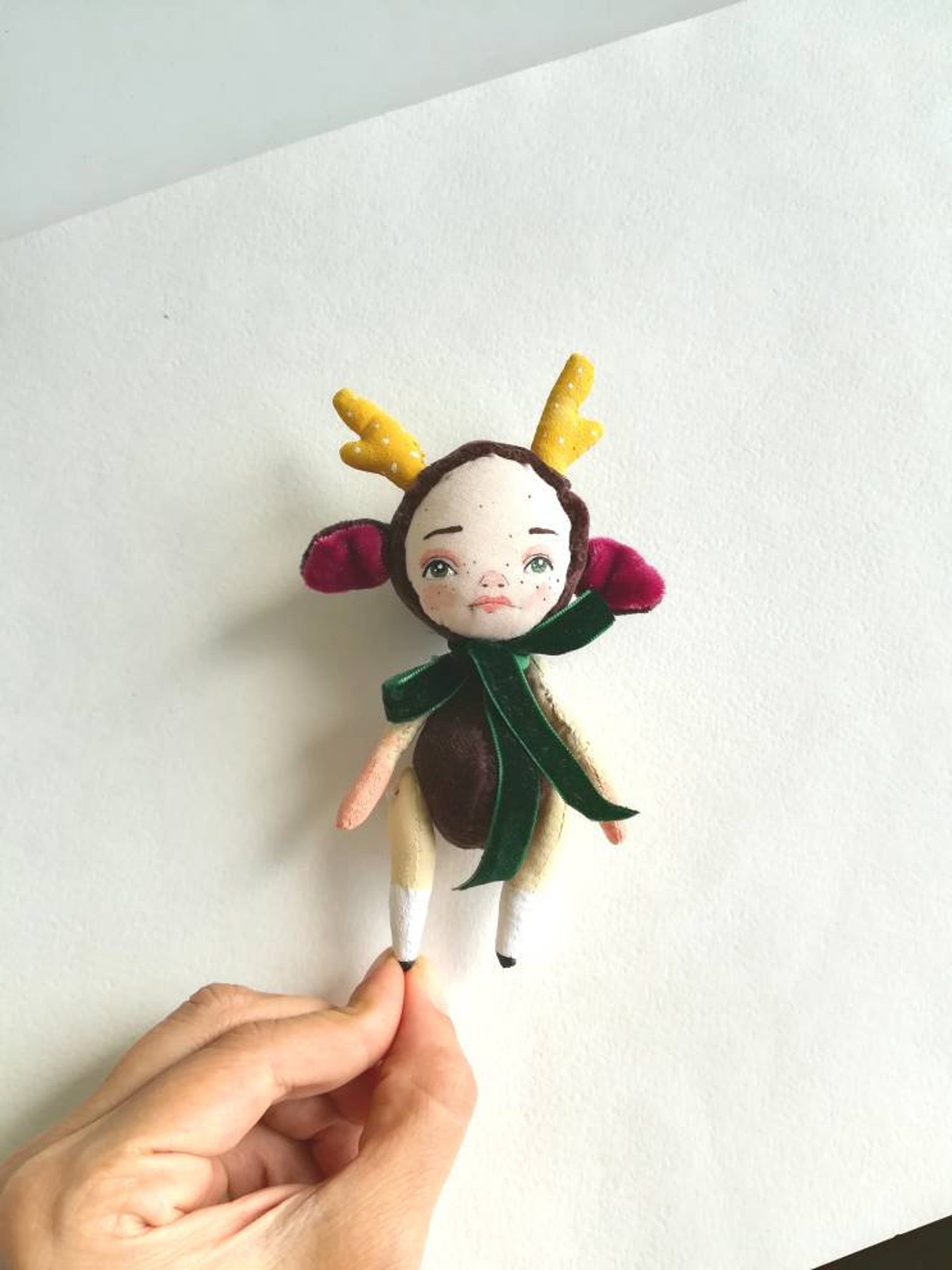 Little deer teddy fawn textile doll tiny cloth Rag Stuff Doll | Etsy