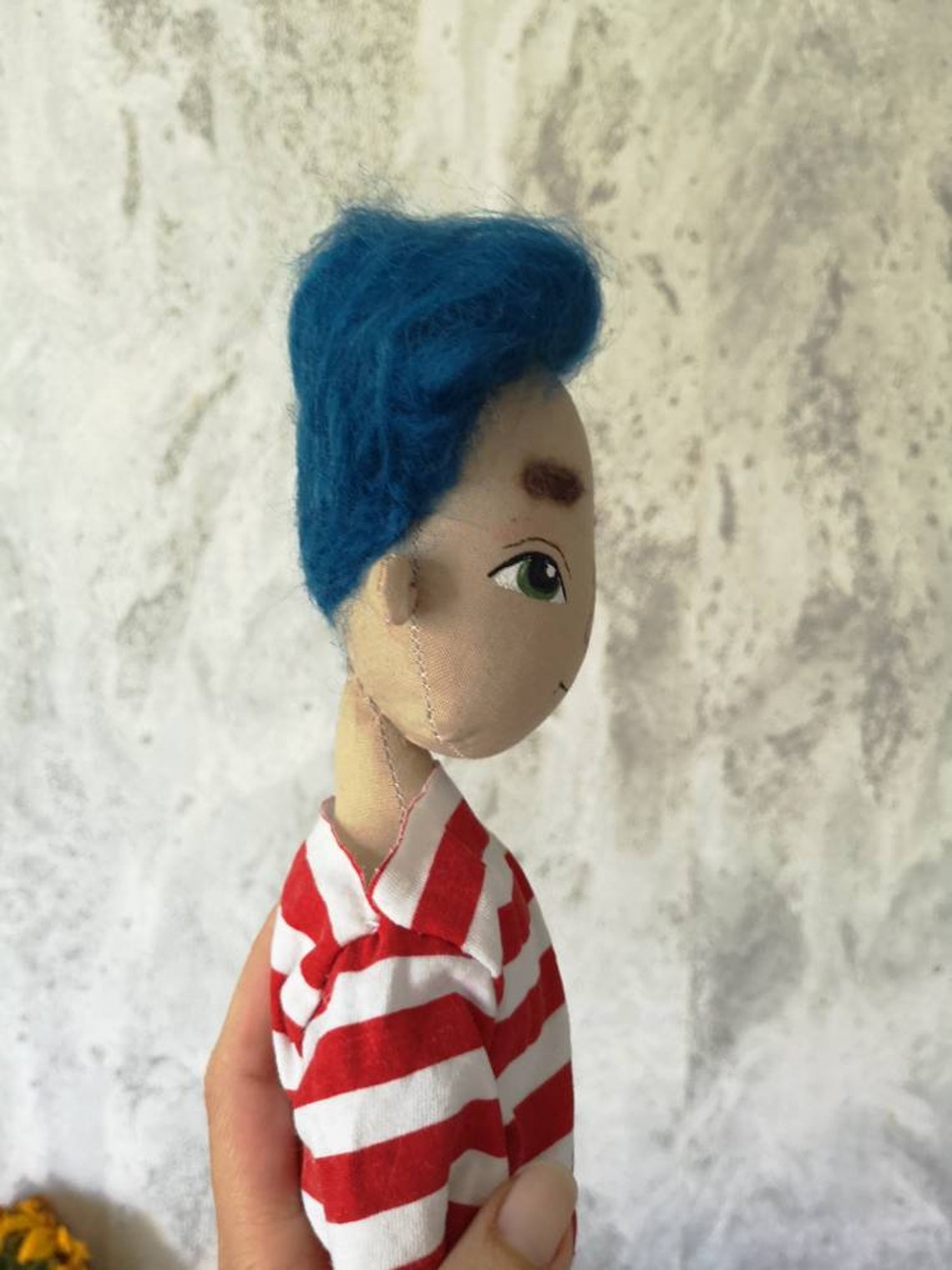 Blue Hair Man Doll Gift for Him, Textile Interior Male Doll, Cloth Man ...