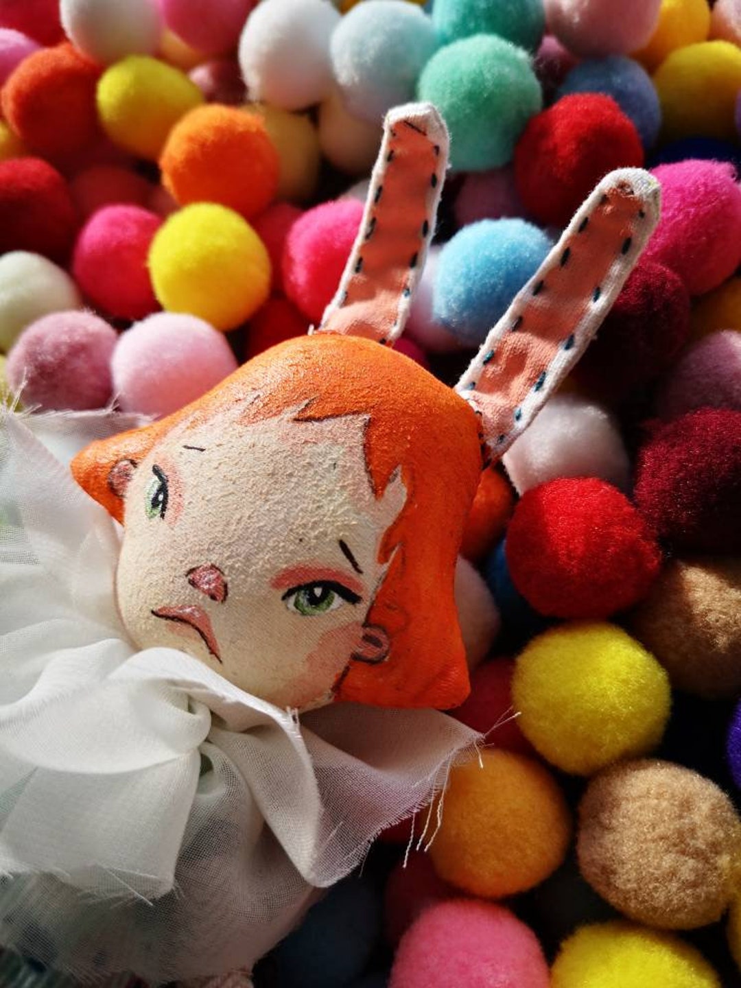 Rabbit Girl Red Hair Doll, Bunny Lovers Gift ,textile Tiny Cloth Doll ...