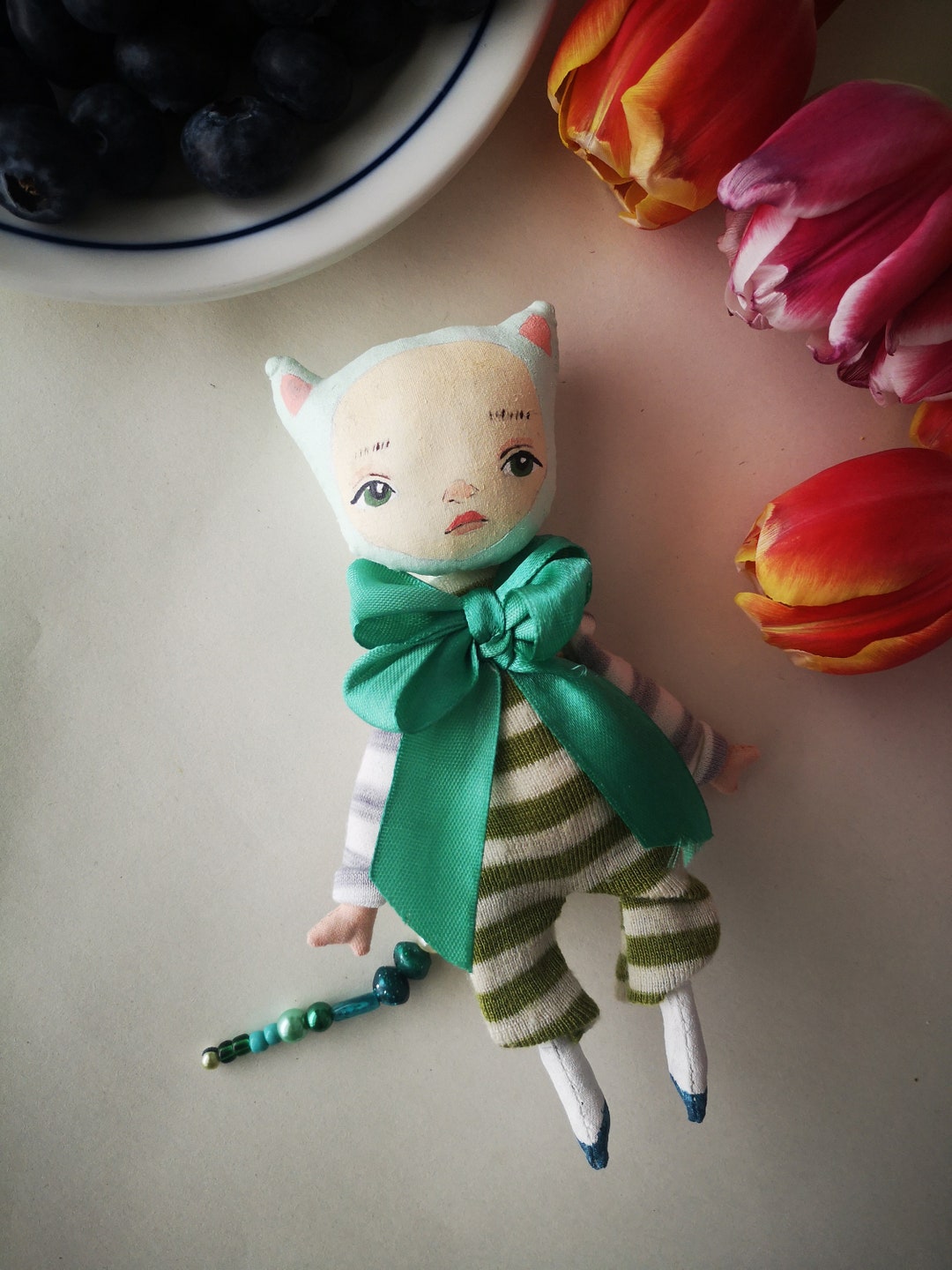 Fantasy Turquoise Cute Cat Doll, Anthropomorphic Quirky Cat Lovers Gift ...