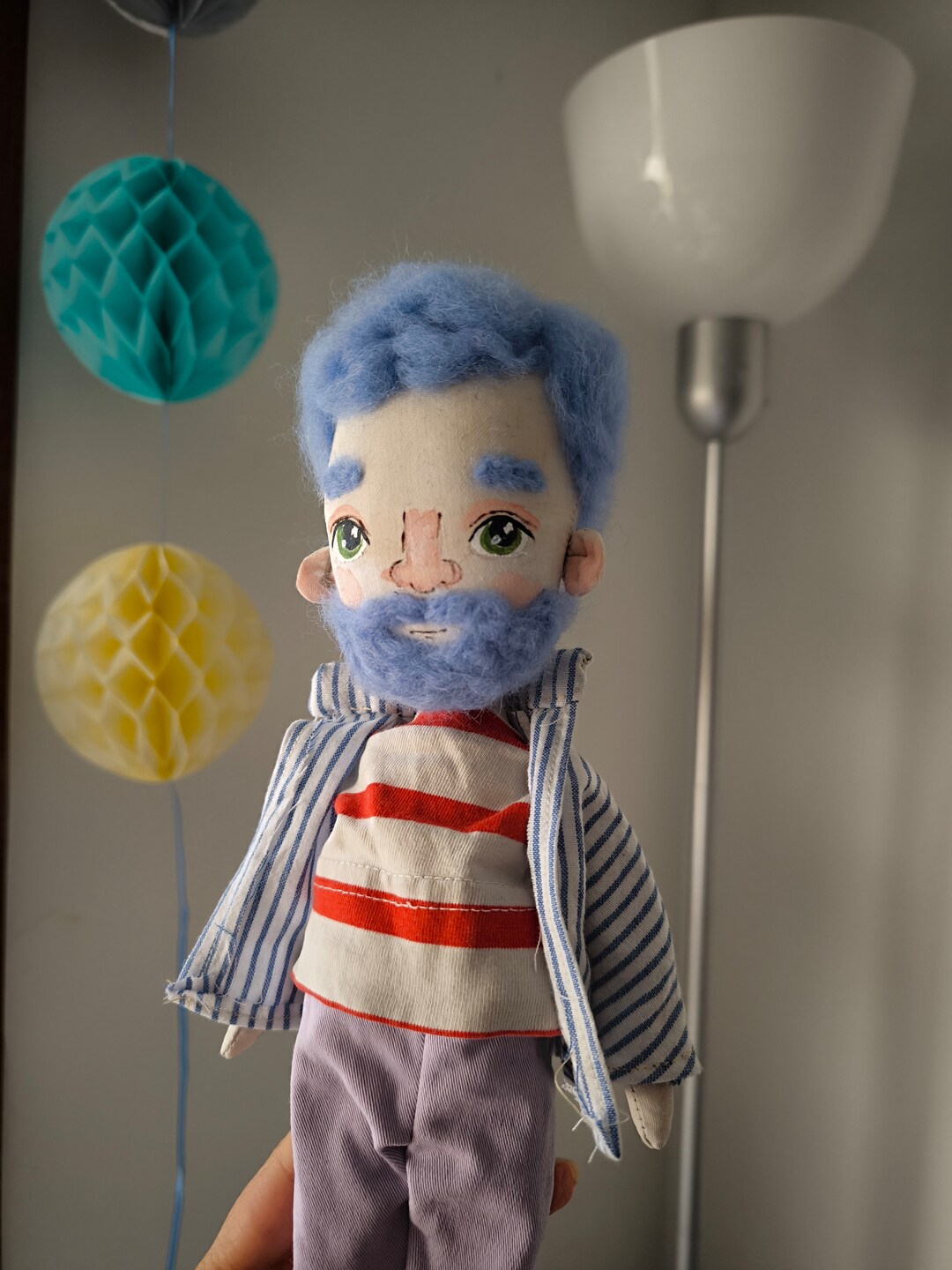 Blue Hair Bearded Man Doll, Beard Interior Male Doll, Personalized Home ...