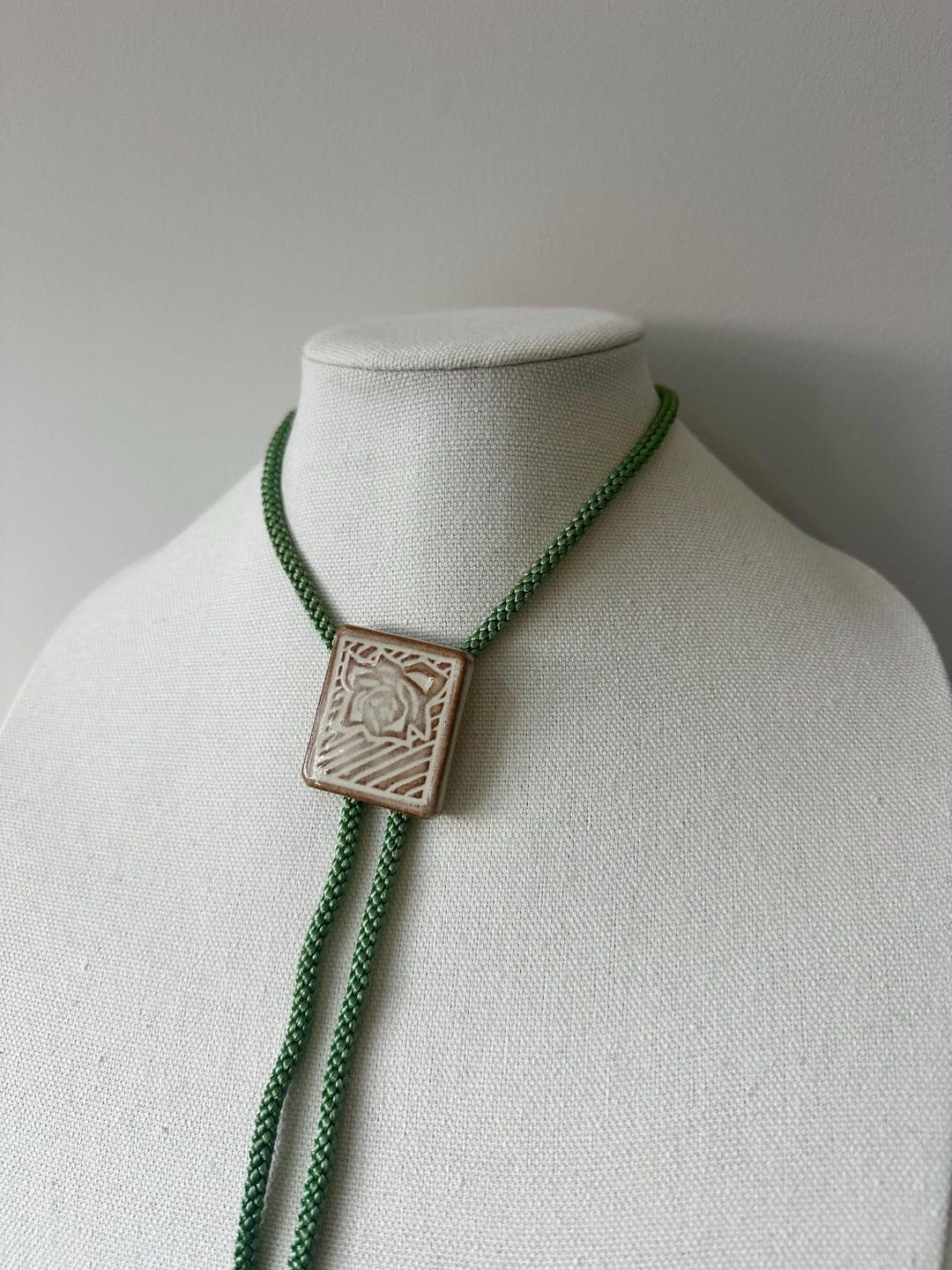 Vintage Japanese Ceramic Bolo Tie | Minimalist Pottery Pendant | Retro ...