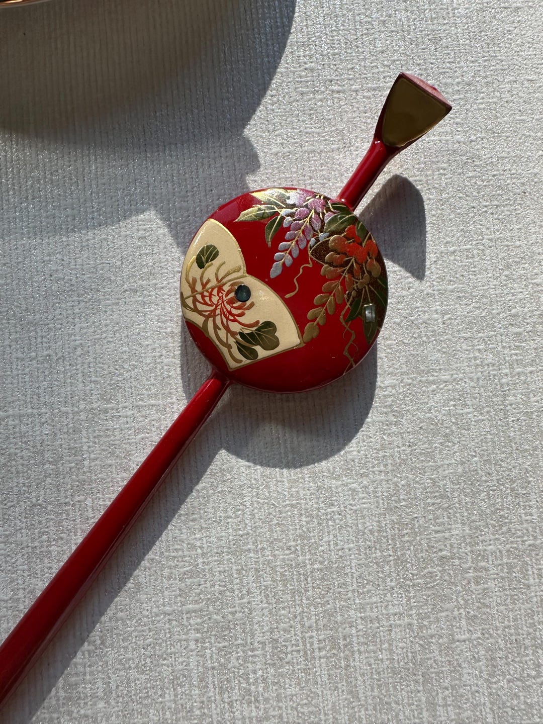 Vintage Japanese Kanzashi Hair Stick | Red Hira-uchi Kanzashi With Gold ...