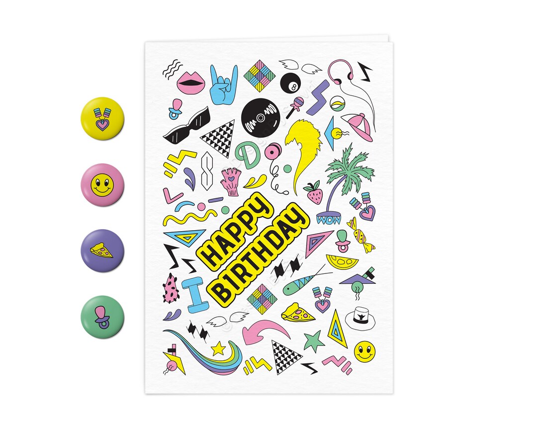 Retro Memories Birthday Card and Pins Gift Set - Etsy
