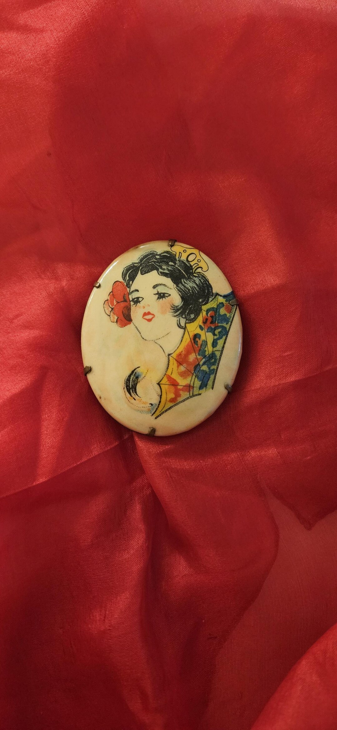 1920s Art Deco Flapper With Fan Celluloid Oval Pin Brooch Vintage - Etsy