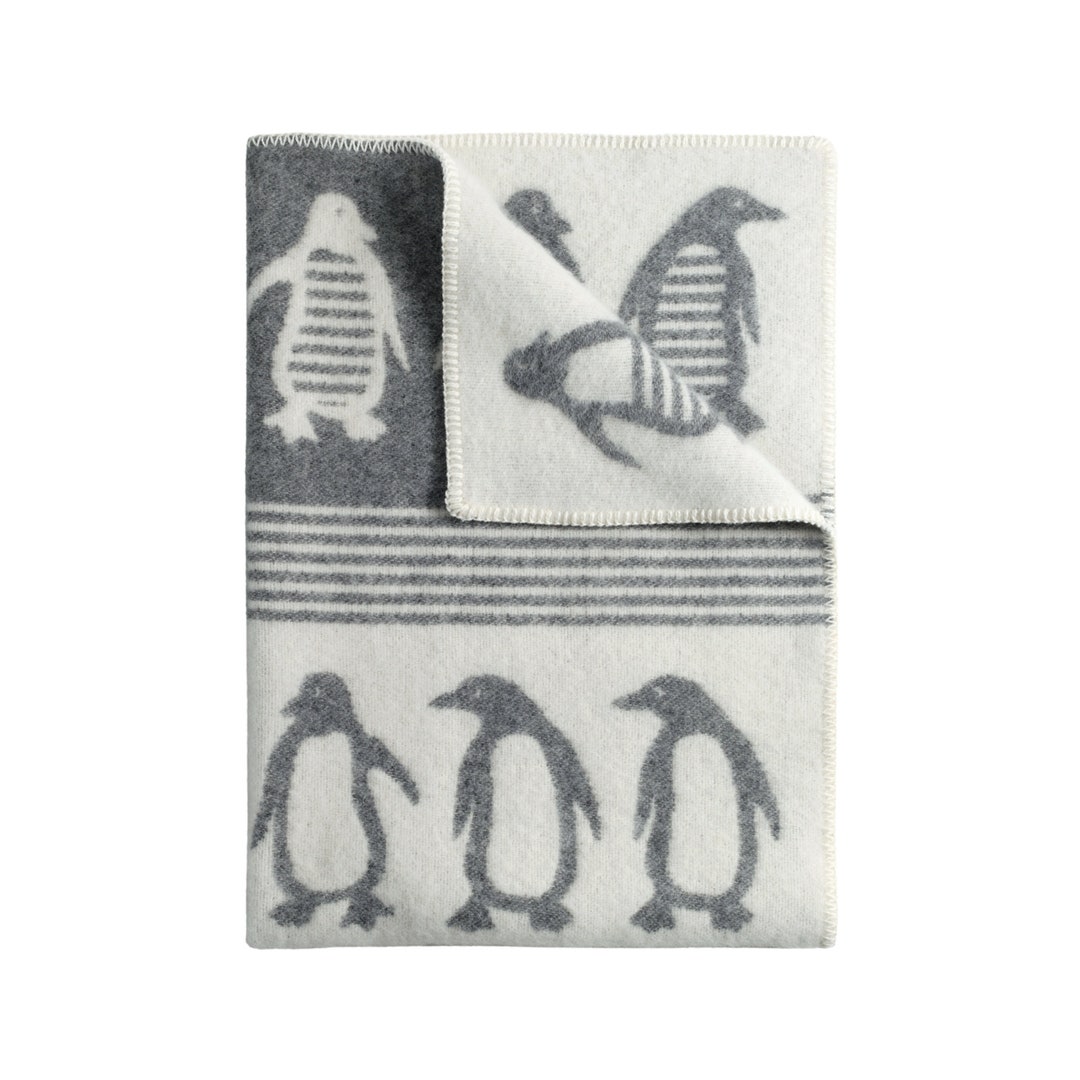 Penguin Small Blanket | Reversible Grey Wool Throw | Baby Shower Gift ...