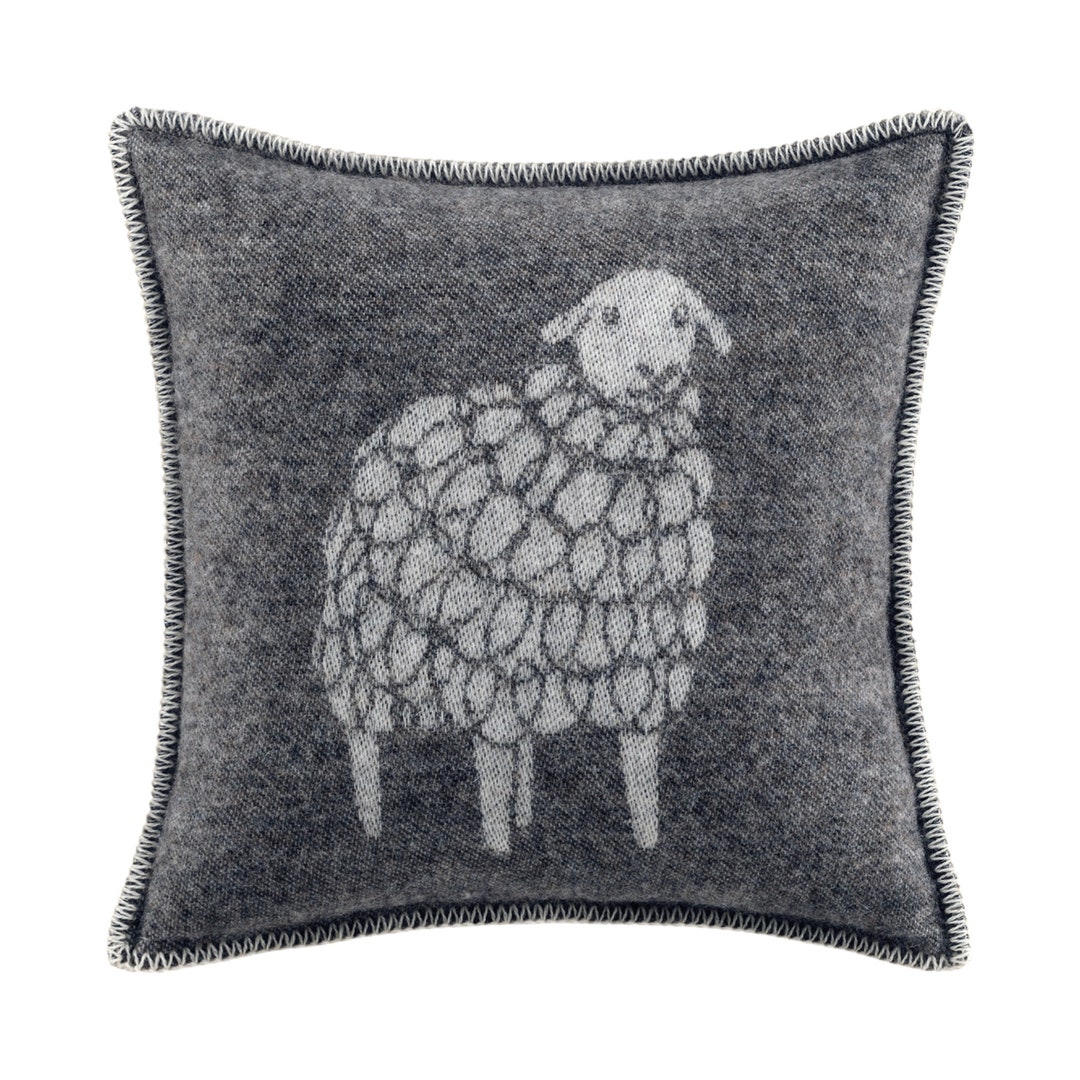 Charcoal Mima Sheep Cushion Cover | Pure Wool Reversible Pillowcase ...
