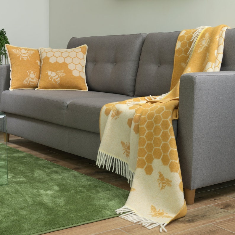Mustard Yellow Bee Pure Wool Throw Bee and Honey Design - Etsy