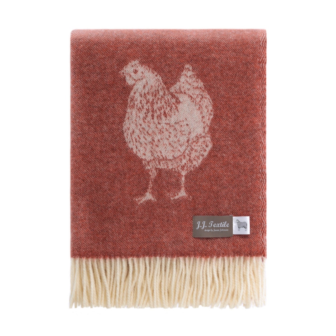 Chicken Terracotta Wool Throw | Fully Reversible Burnt Orange Sofa ...