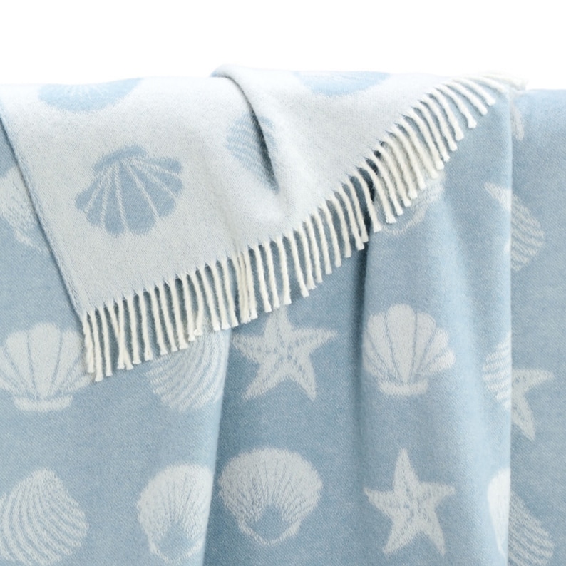 Seashells Pastel Blue Wool Throw Nautical Blanket Seashell - Etsy