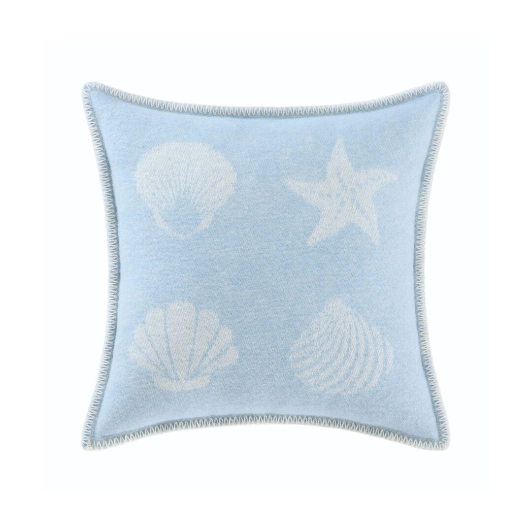 Blue Seashells Cushion Cover | Woven From Pure Wool | Pastel Reversible ...