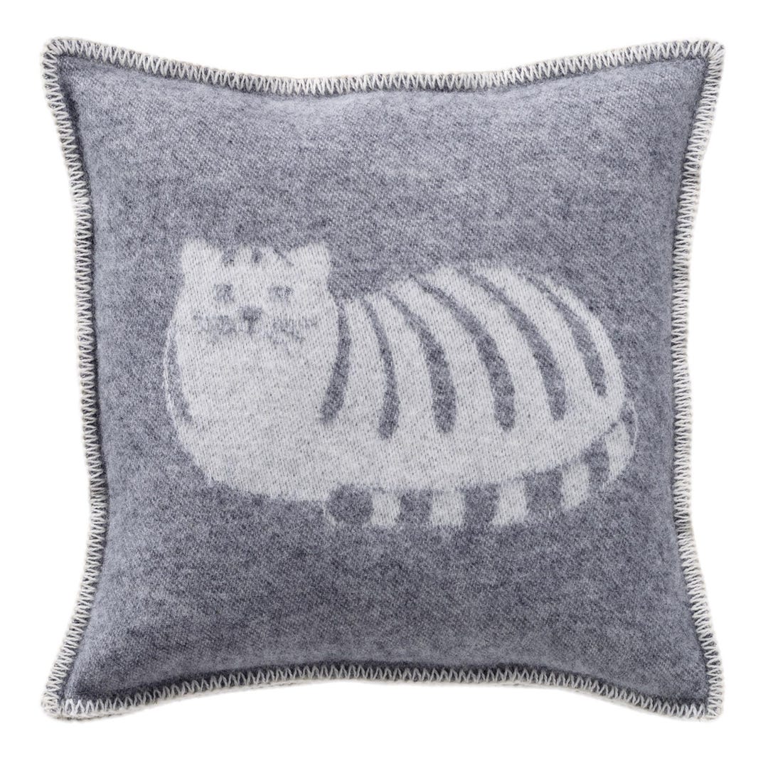 Cat Cushion Cover | Pure Wool Reversible Grey Pillowcase | 45 X 45cm ...