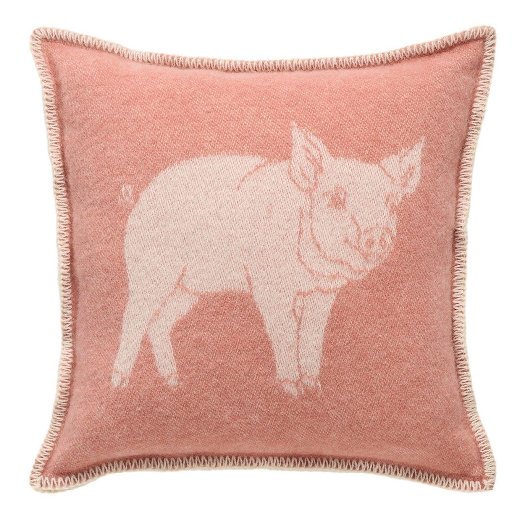 Piglet Cushion Cover | Pure Wool Reversible Pink Pig Pillowcase | 45 X ...
