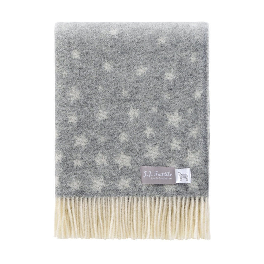 Grey Stars Throw, Pure Wool Blanket Throw, Reversible Pattern Throw ...