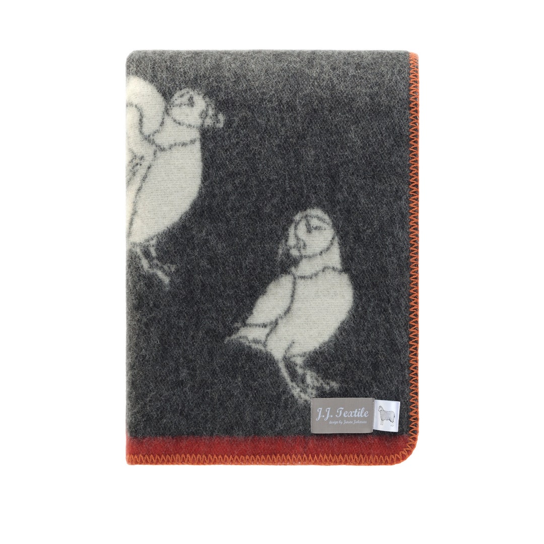 Puffin Wool Blanket | Soft Black and off White Throw for Chair, Bed ...