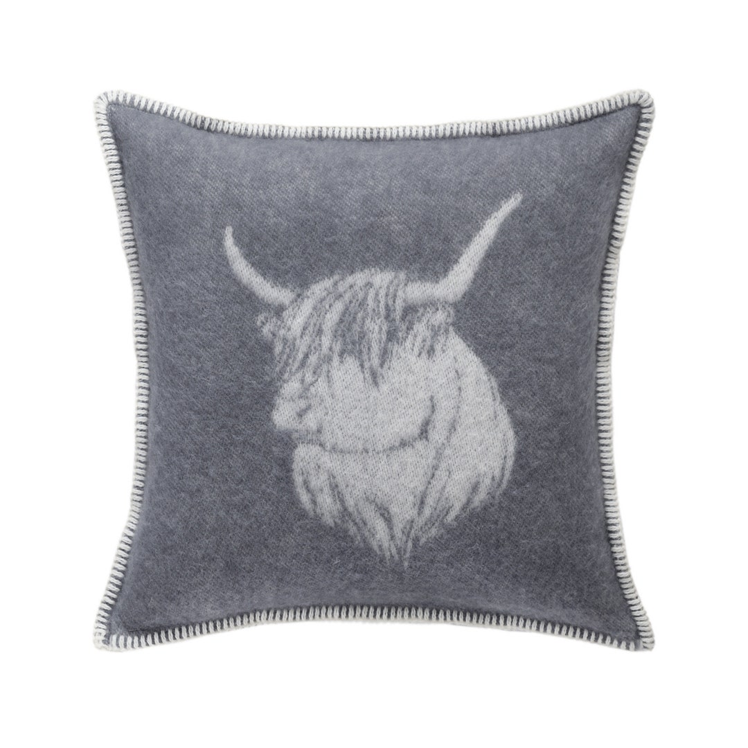 Grey Highland Cow Cushion Cover, Made From Real Wool, Minimalistic ...