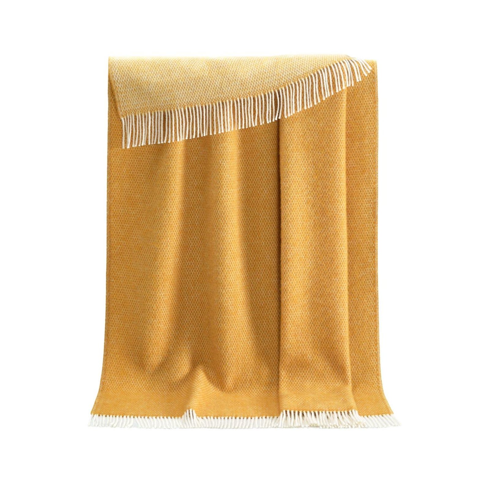 Yellow Honeycomb Pattern Wool Throw | Woven Blanket Made From Pure Wool ...