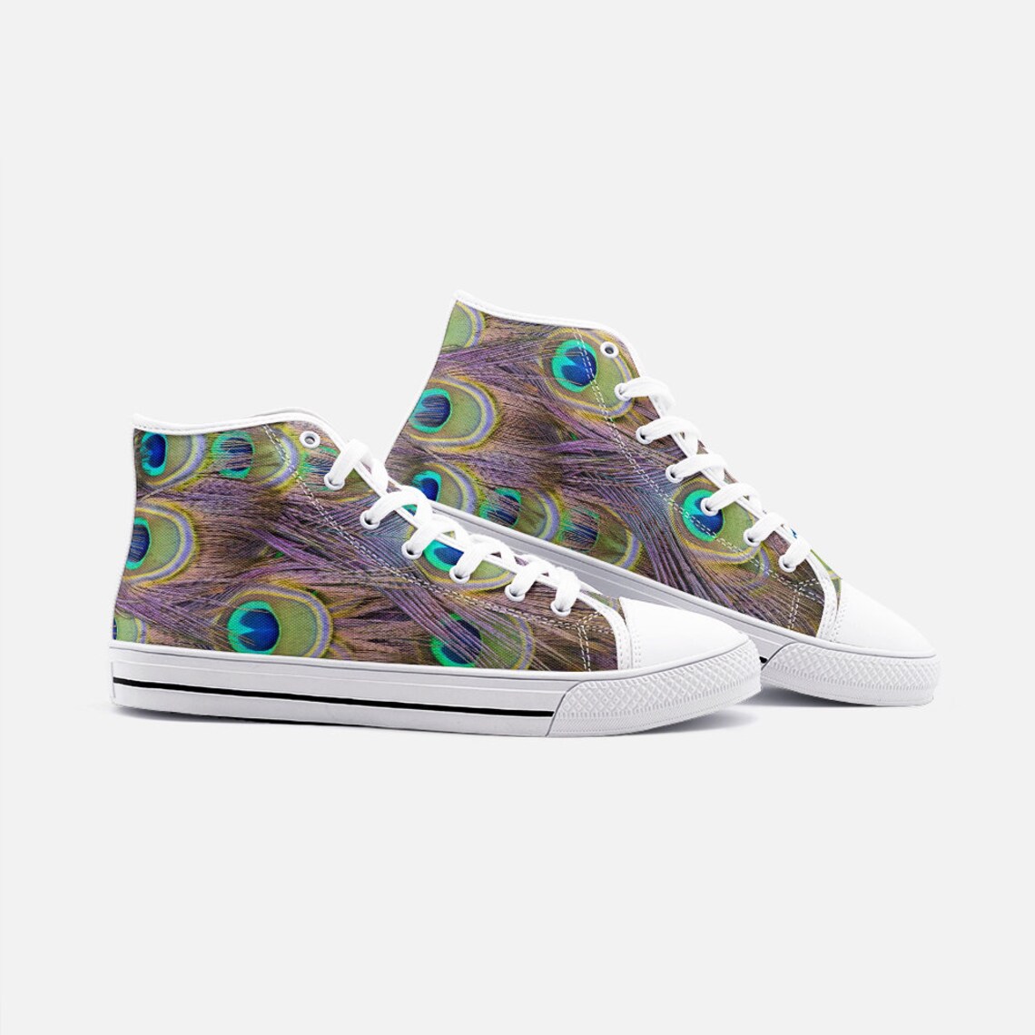 Peacock Feather Shoes Nature Art Outfits Men's Unisex High Top Sneakers ...