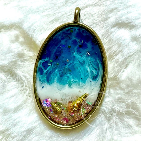 Resin Ocean Pendant / Sea Beach Pendant / Water Pendant / | Etsy