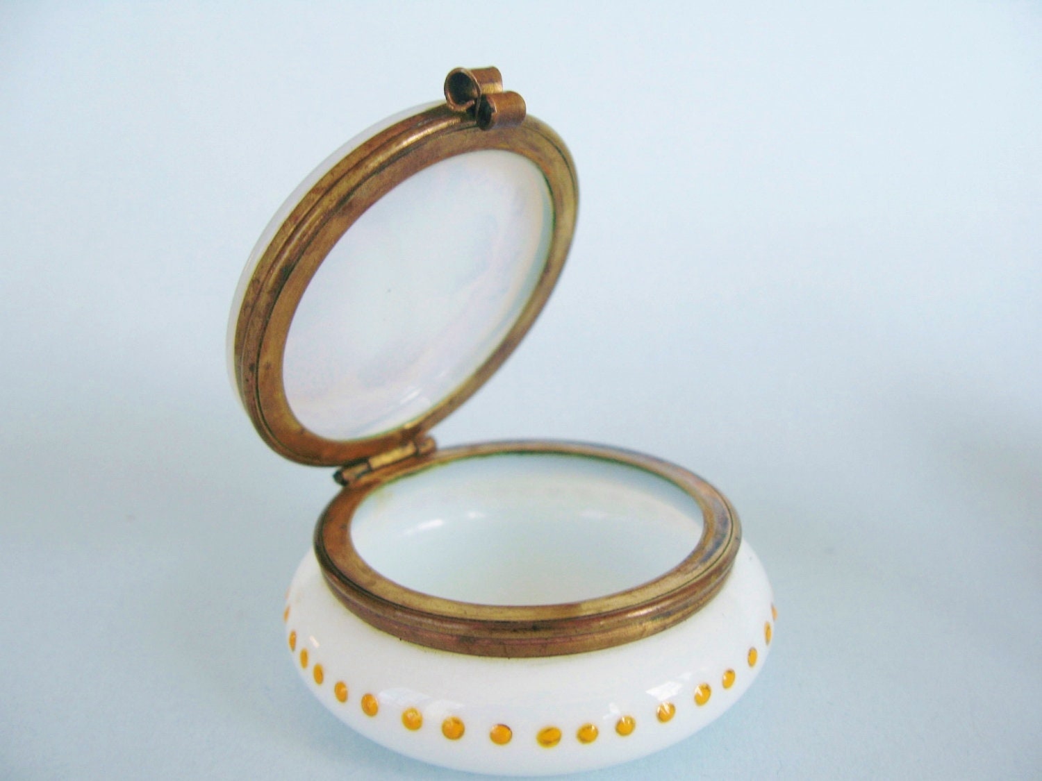 Antique Patch Box Enamelled Milk Glass Brass Dresser Jar | Etsy