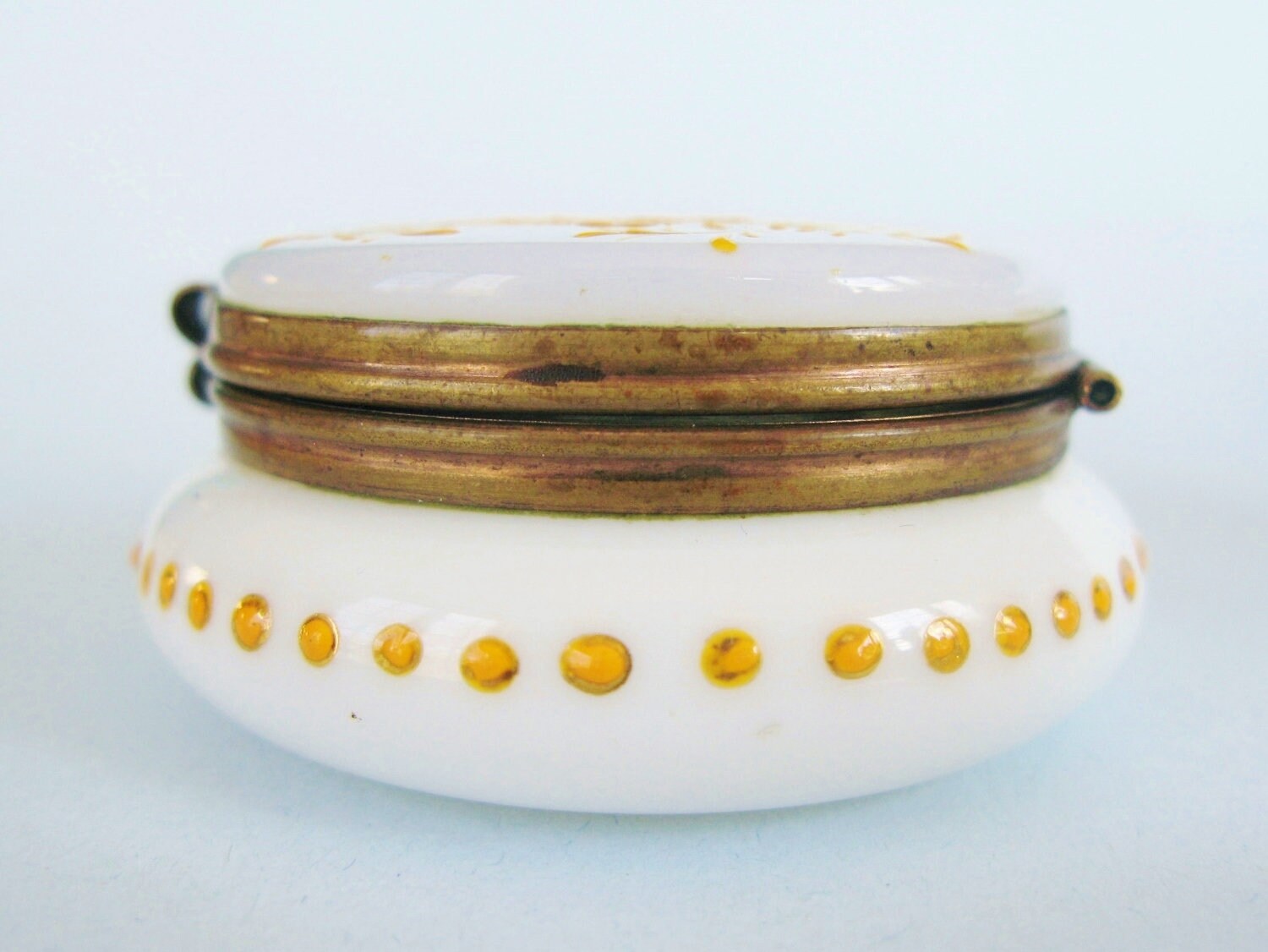 Antique Patch Box Enamelled Milk Glass Brass Dresser Jar | Etsy