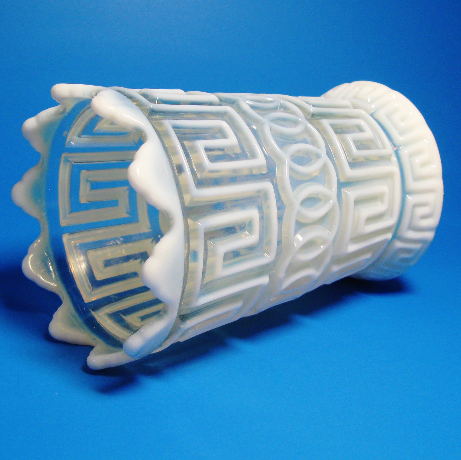 White Opalescent Nickel Plate Glass Co. Grecian Key Double Greek Key ...