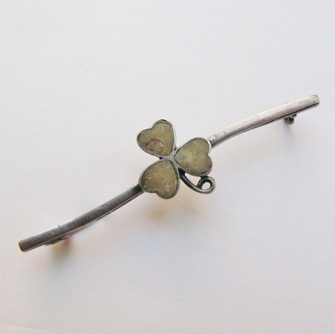 Antique Irish Connemara Marble Shamrock Sterling Silver Bar Pin - Etsy