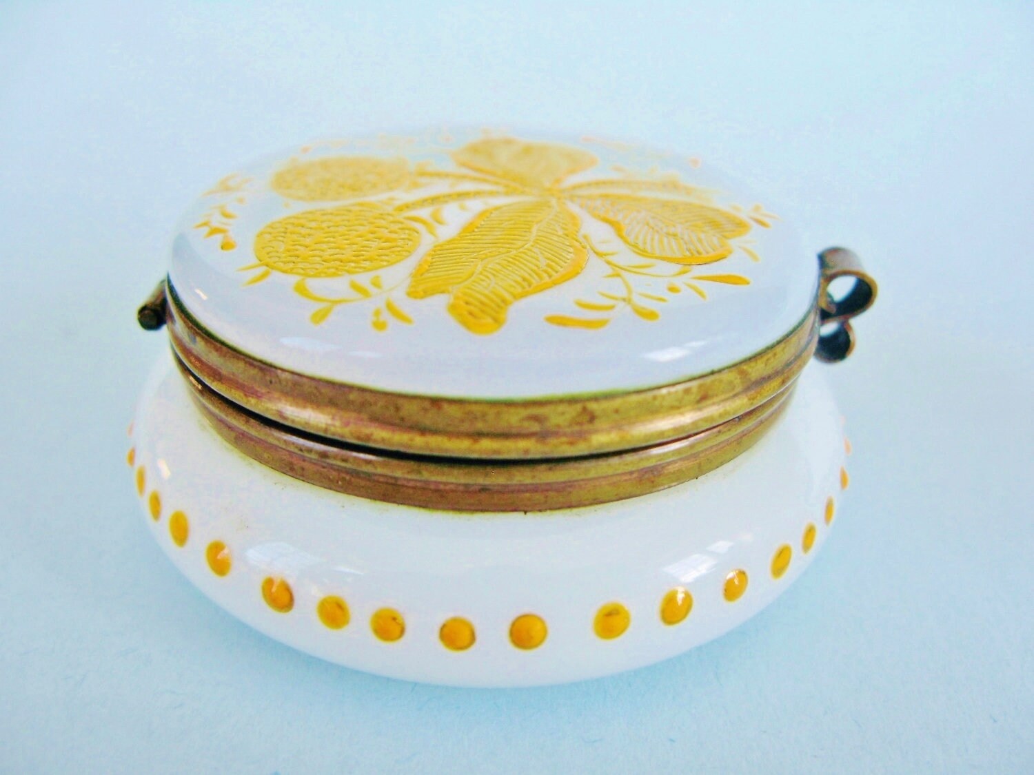 Antique Patch Box Enamelled Milk Glass Brass Dresser Jar | Etsy