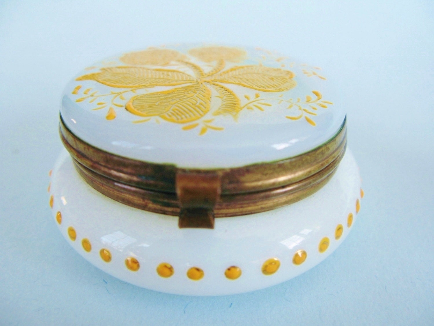 Antique Patch Box Enamelled Milk Glass Brass Dresser Jar | Etsy