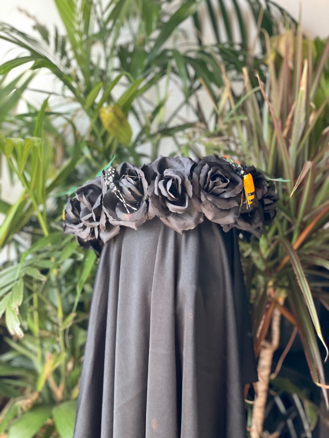 Insect Flower Crown, Black Roses and Bugs Flower Crown - Etsy