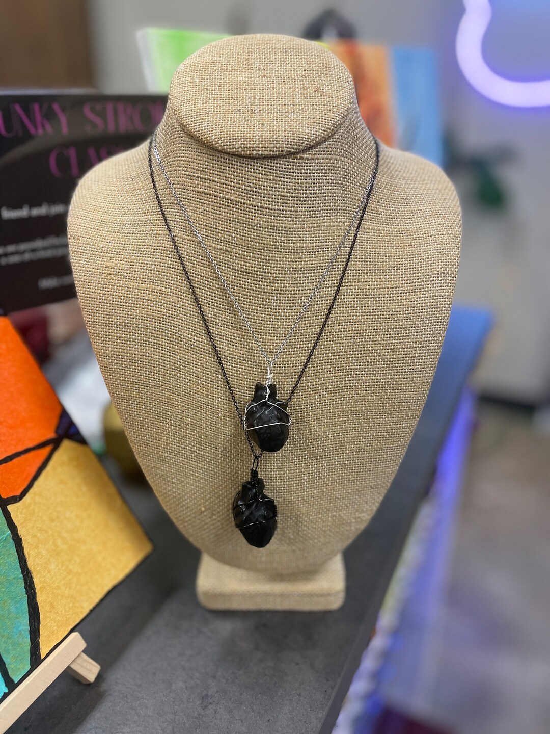 Obsidian Anatomical Heart Necklace, Silver/gold Sheen Obsidian Heart ...