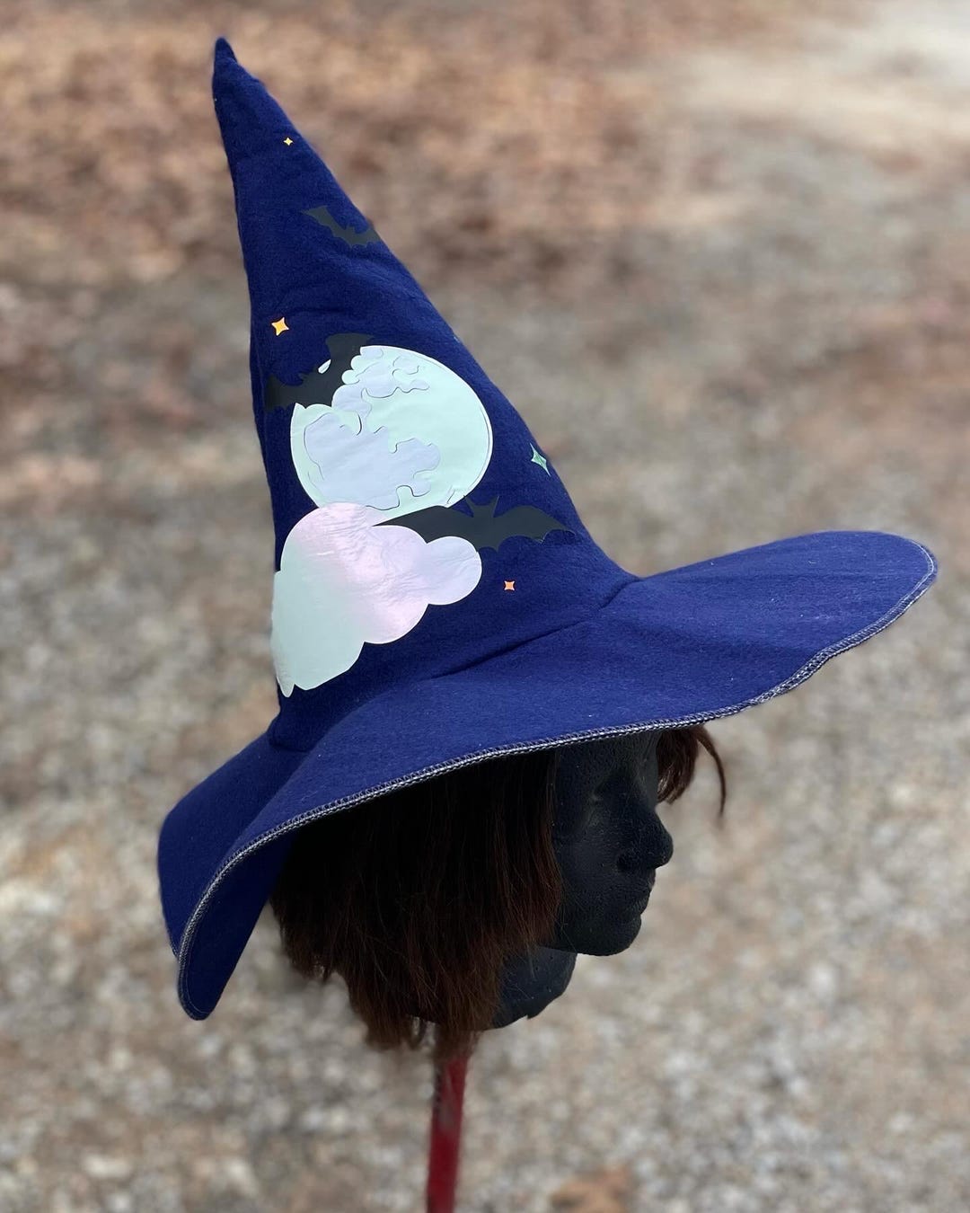 Dark Blue Witch Hat With Glow in the Dark Moon, Bats, and Clouds ...