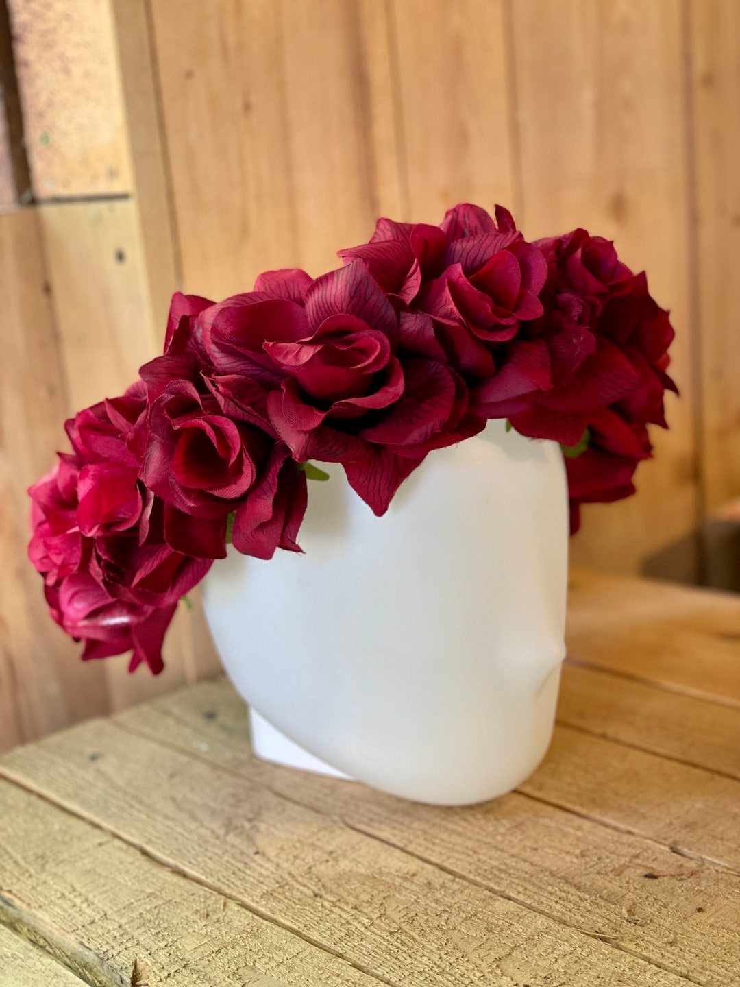 Large Red Roses Flower Crown, Dark Red Floral Garland - Etsy