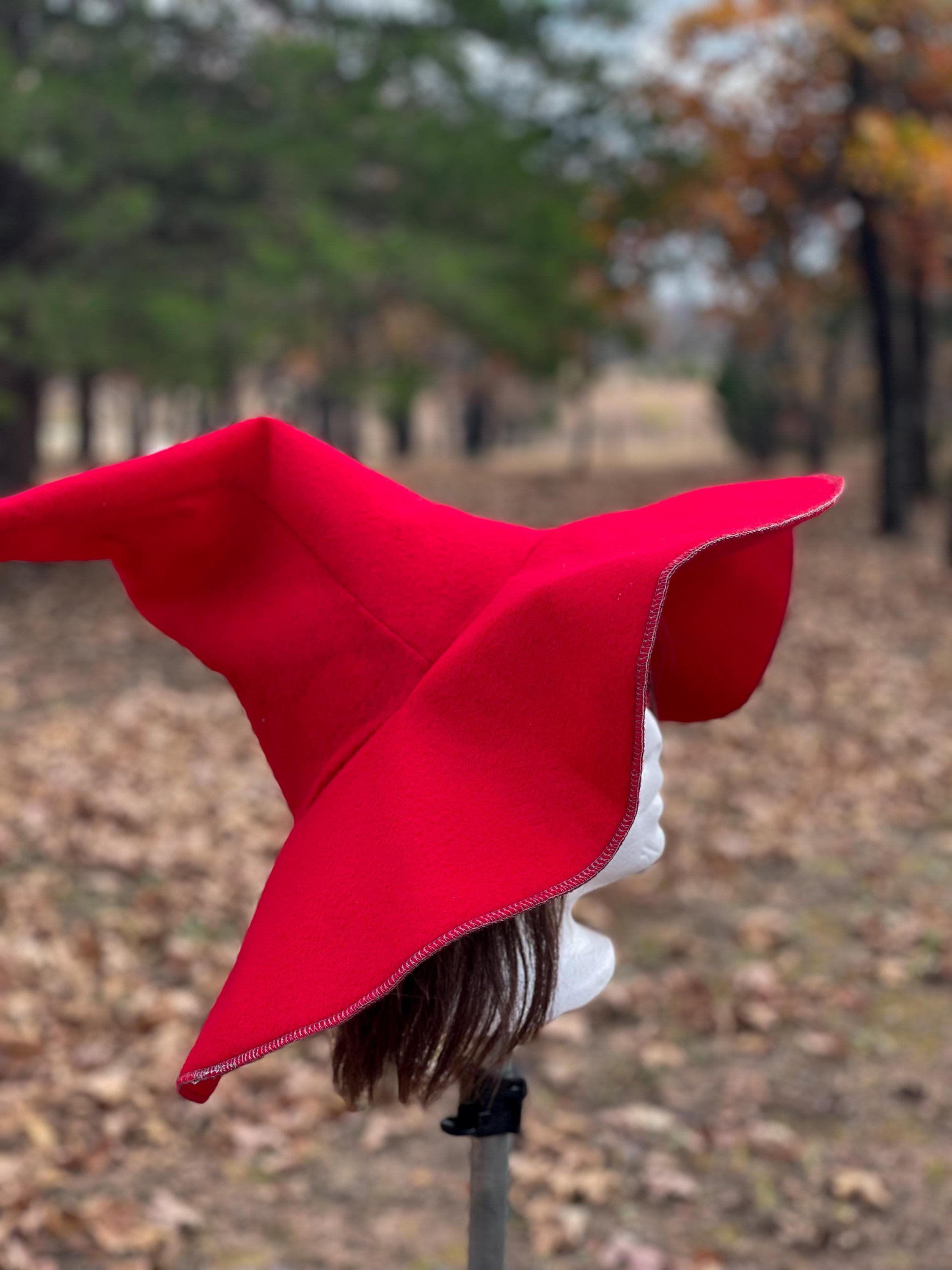 DISCOUNT Extra Floppy Felt Witch Hat, Red Wizard Hat, Pointed Hat for ...